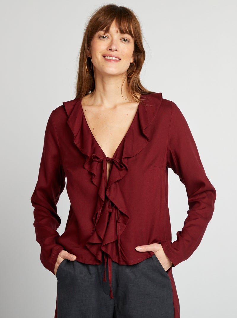 Blusa com folhos para atar - VERMELHO - Mulher - 18.00€ - Kiabi