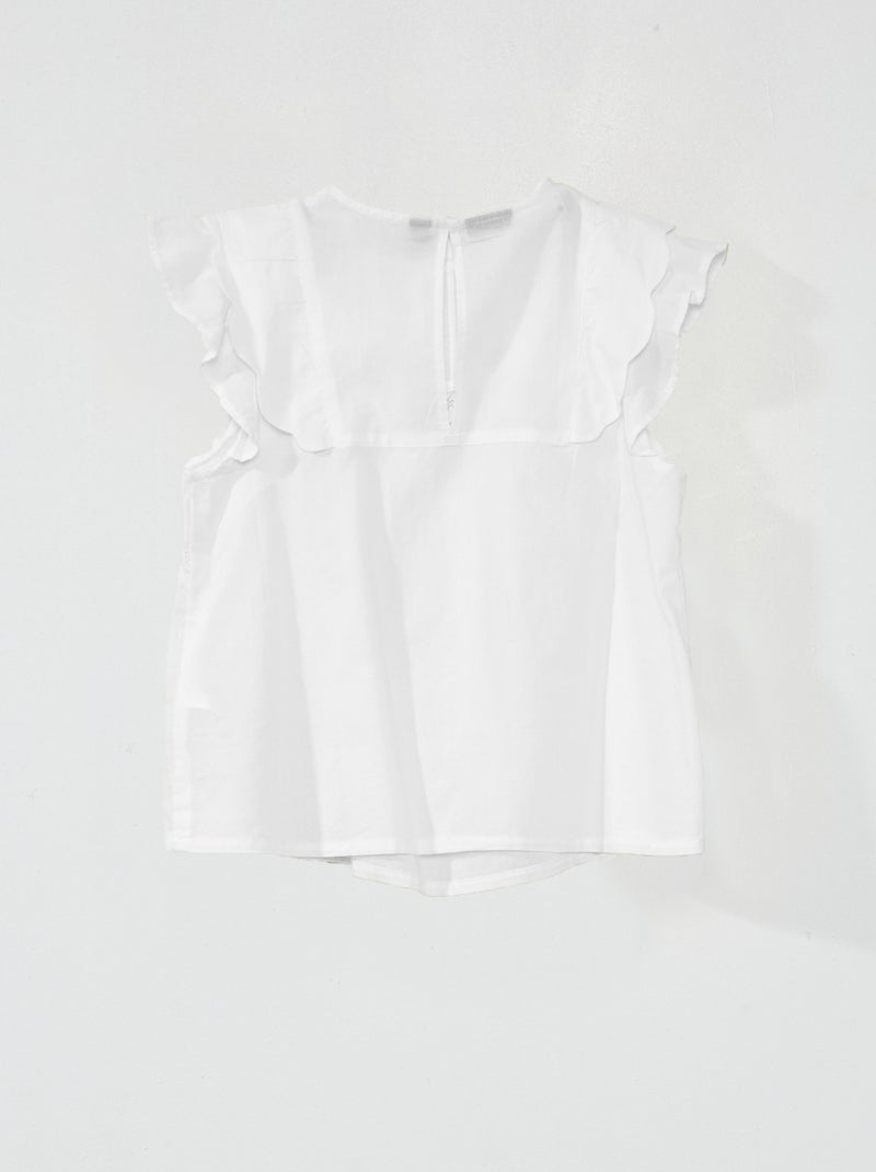 Blusa com gola redonda com folhos nas mangas - Branco - Kiabi - 14.00€