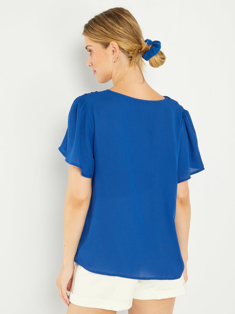 Blusa de manga curta lisa - Azul - Kiabi - 12.00€