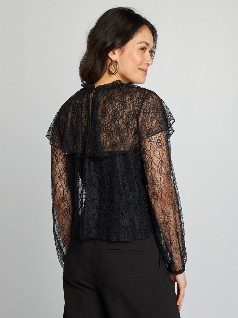Blusa de renda com folhos - Preto - Mulher - 22.00€ - Kiabi
