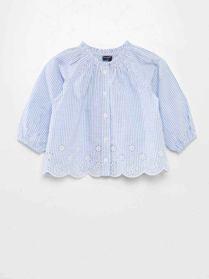 Blusa em voile de algodão com bordado inglês - AZUL - Bebé Menina - 13. ...
