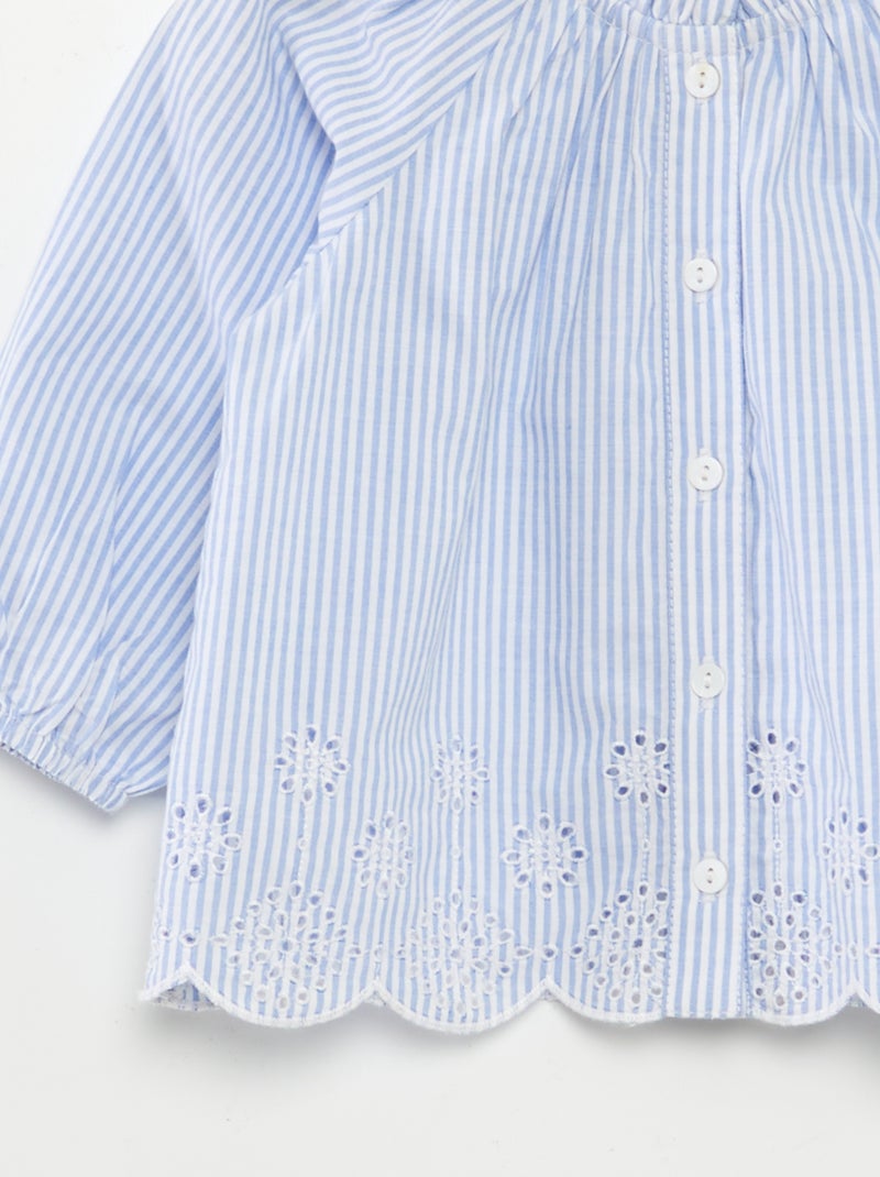 Blusa em voile de algodão com bordado inglês - AZUL - Bebé Menina - 13. ...
