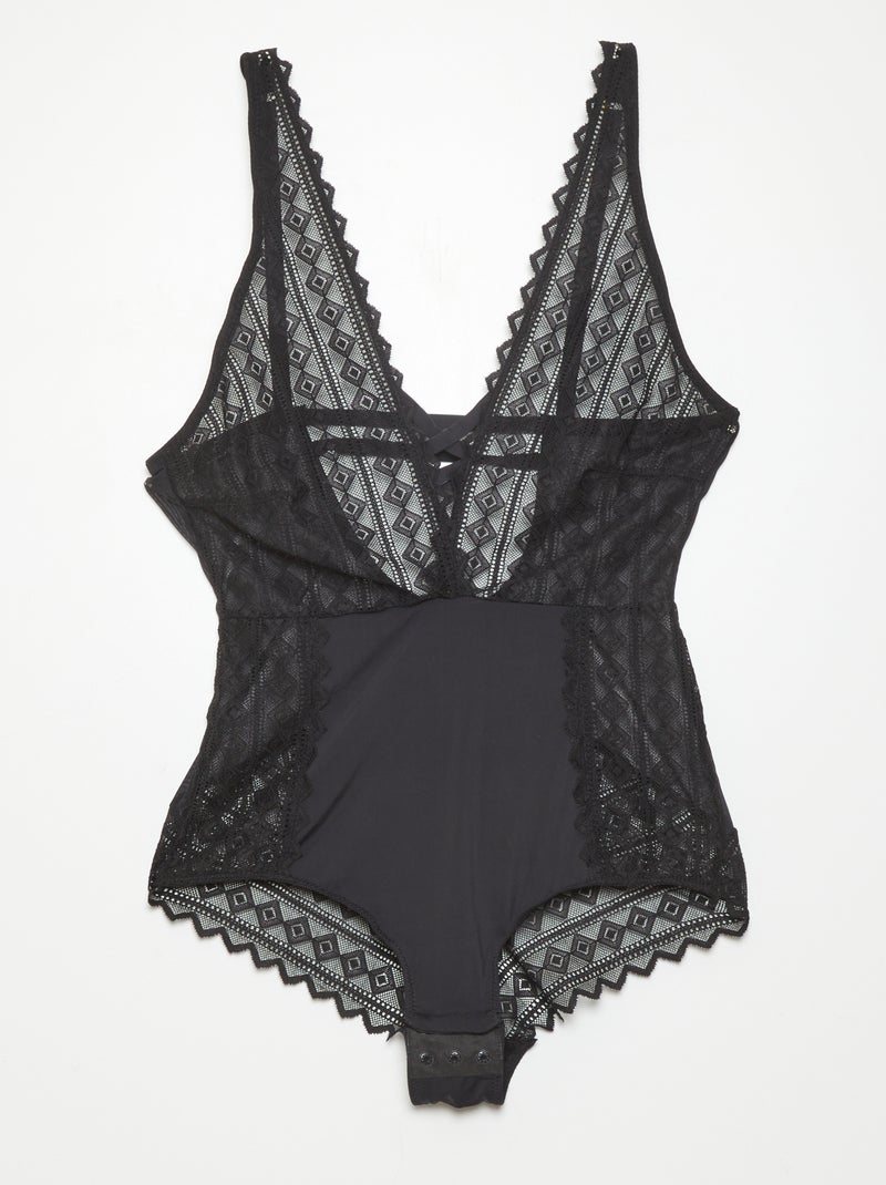 Body de renda e microfibra 'Envie de lingerie' - Preto - Mulher - 25.00 ...