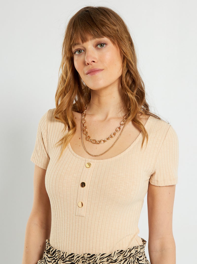 Body trendy em malha nervurada - BEGE - Kiabi - 14.00€