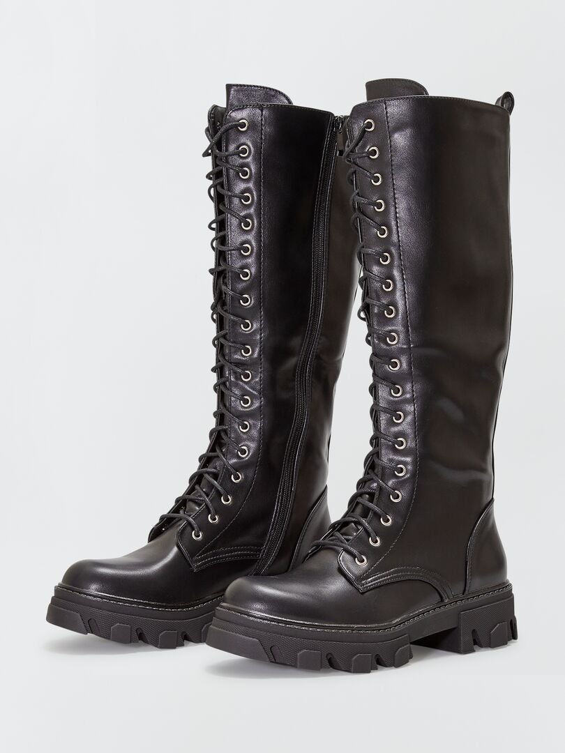 Botas de cano alto com sola dentada - Preto - Kiabi - 38.00€