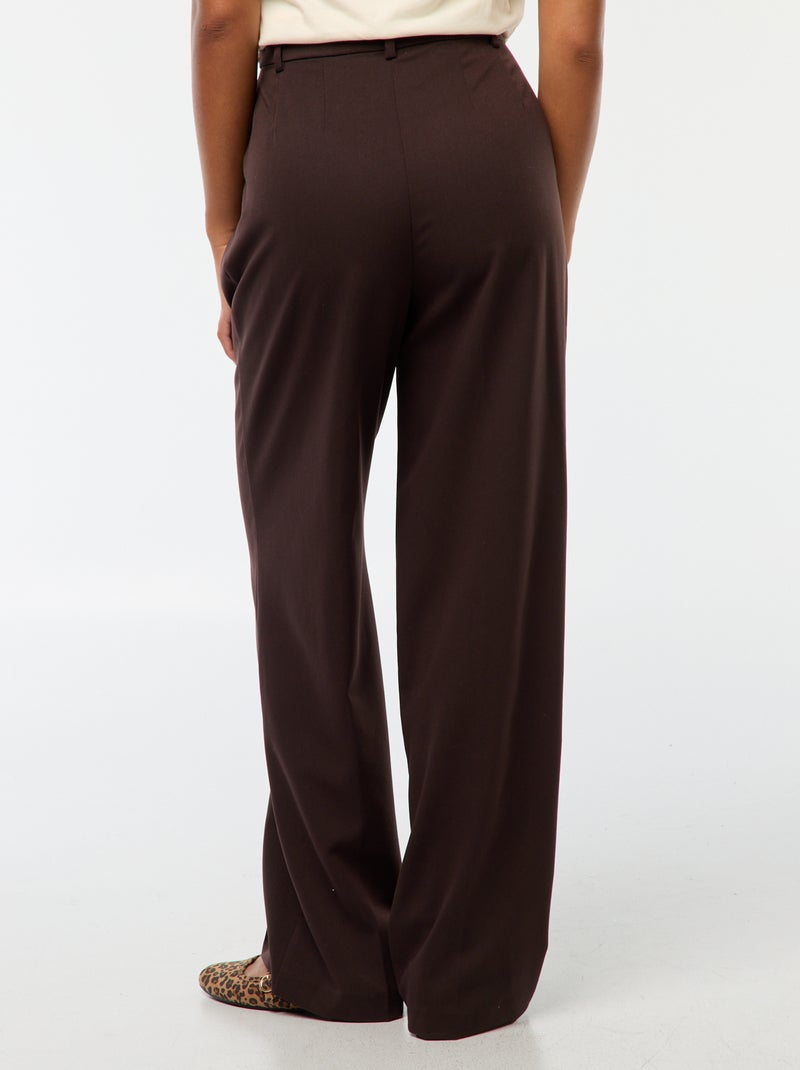 Calças de fato com corte largo - Castanho - Mulher - 18.00€ - Kiabi