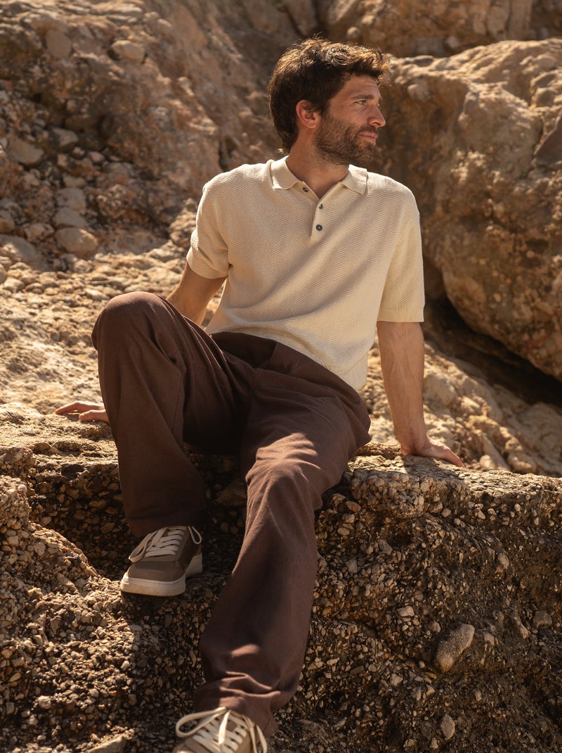 Calças de linho misturado com corte direito - Castanho - Homem - 15.00 ...