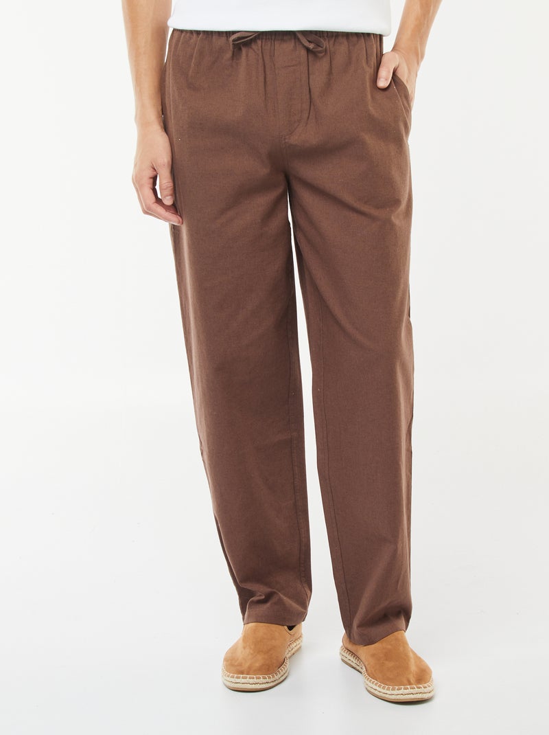 Calças de linho misturado com corte direito - Castanho - Homem - 15.00 ...