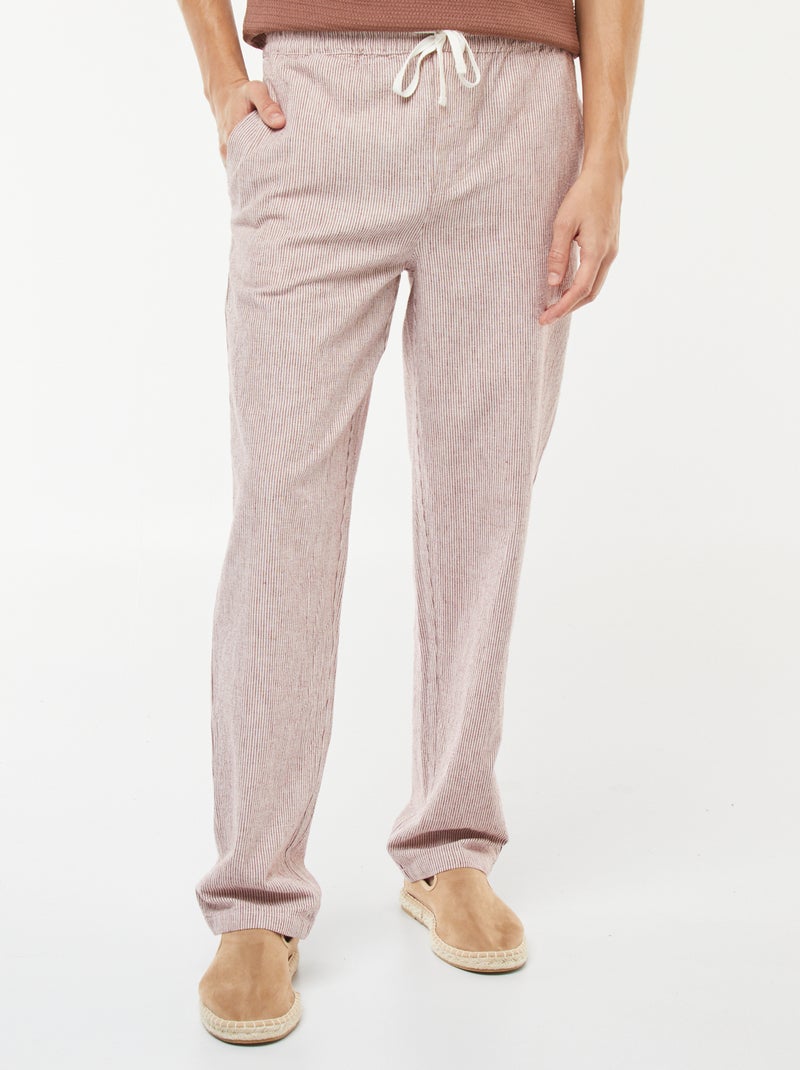 Calças de linho misturado com corte direito - Vermelho - Homem - 15.00 ...