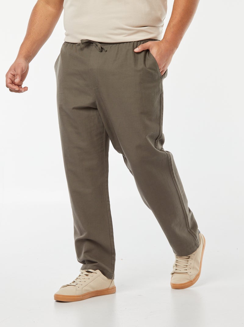 Calças largas em mistura de linho - CAQUI - Tamanho grande - Homem - 30 ...