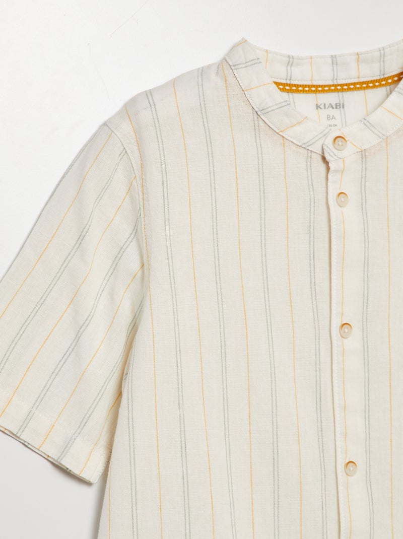 Camisa com colarinho mao e manga curta - BEGE - Menino - 9.00€ - Kiabi