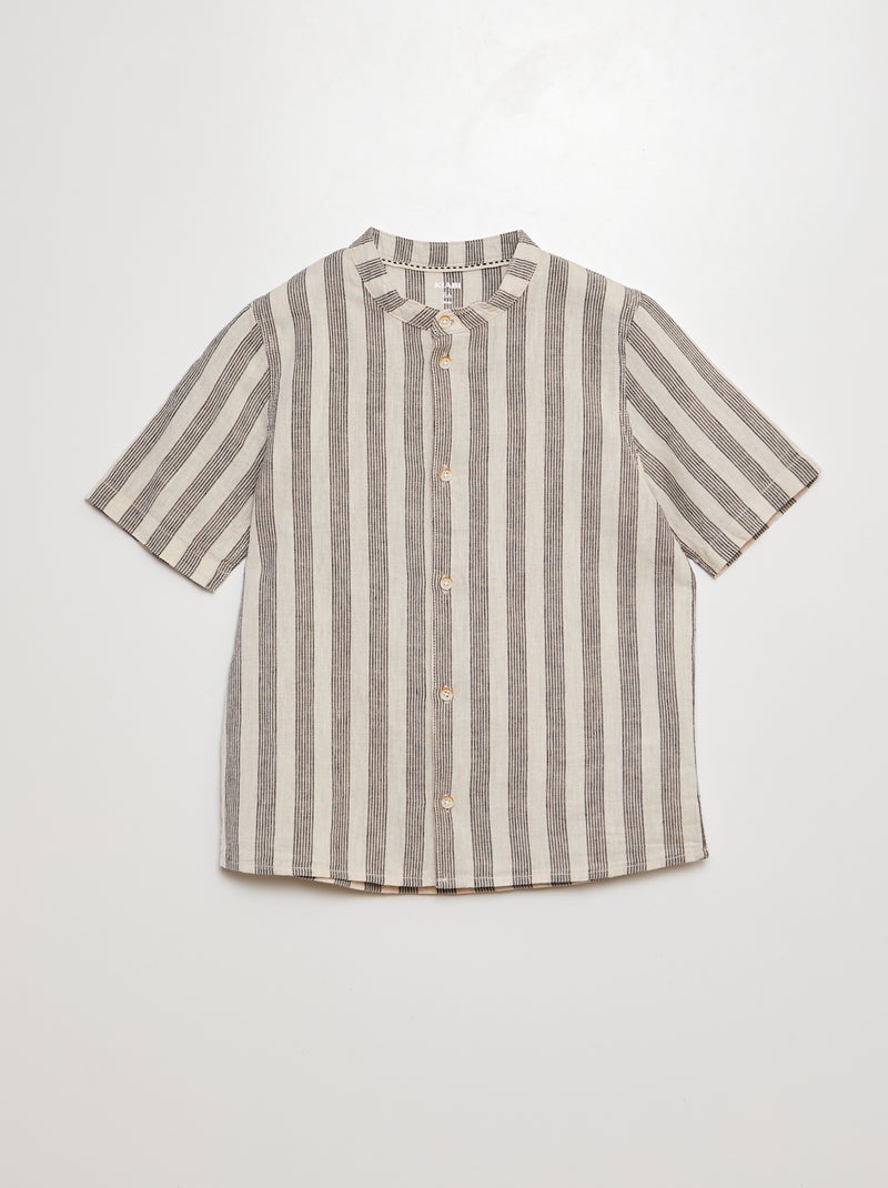 Camisa com colarinho mao e manga curta - BEGE - Menino - 9.00€ - Kiabi