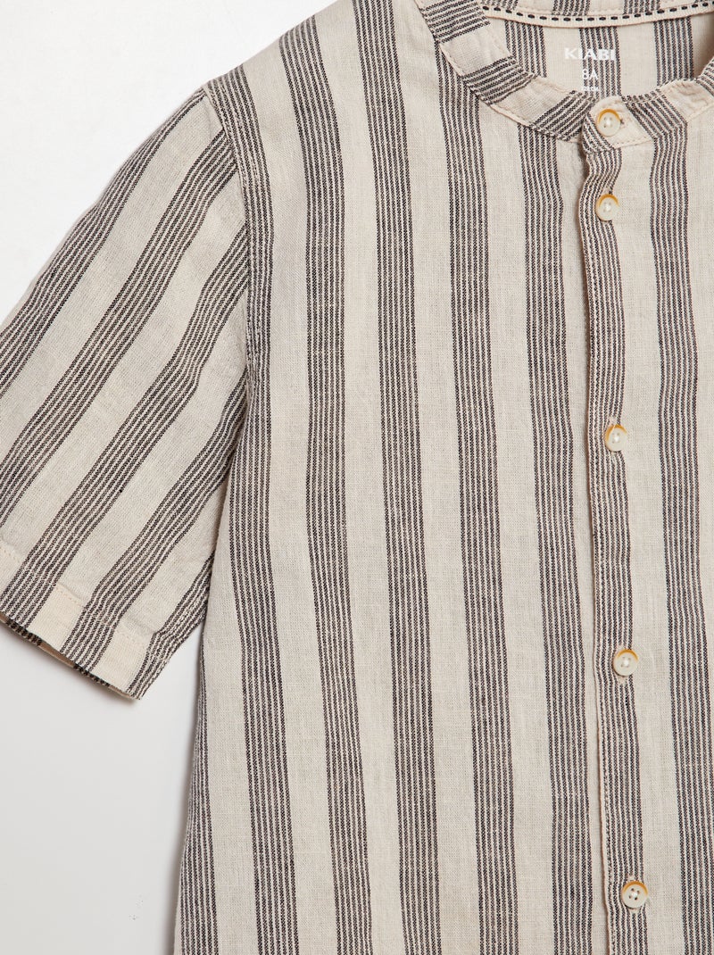 Camisa com colarinho mao e manga curta - BEGE - Menino - 9.00€ - Kiabi