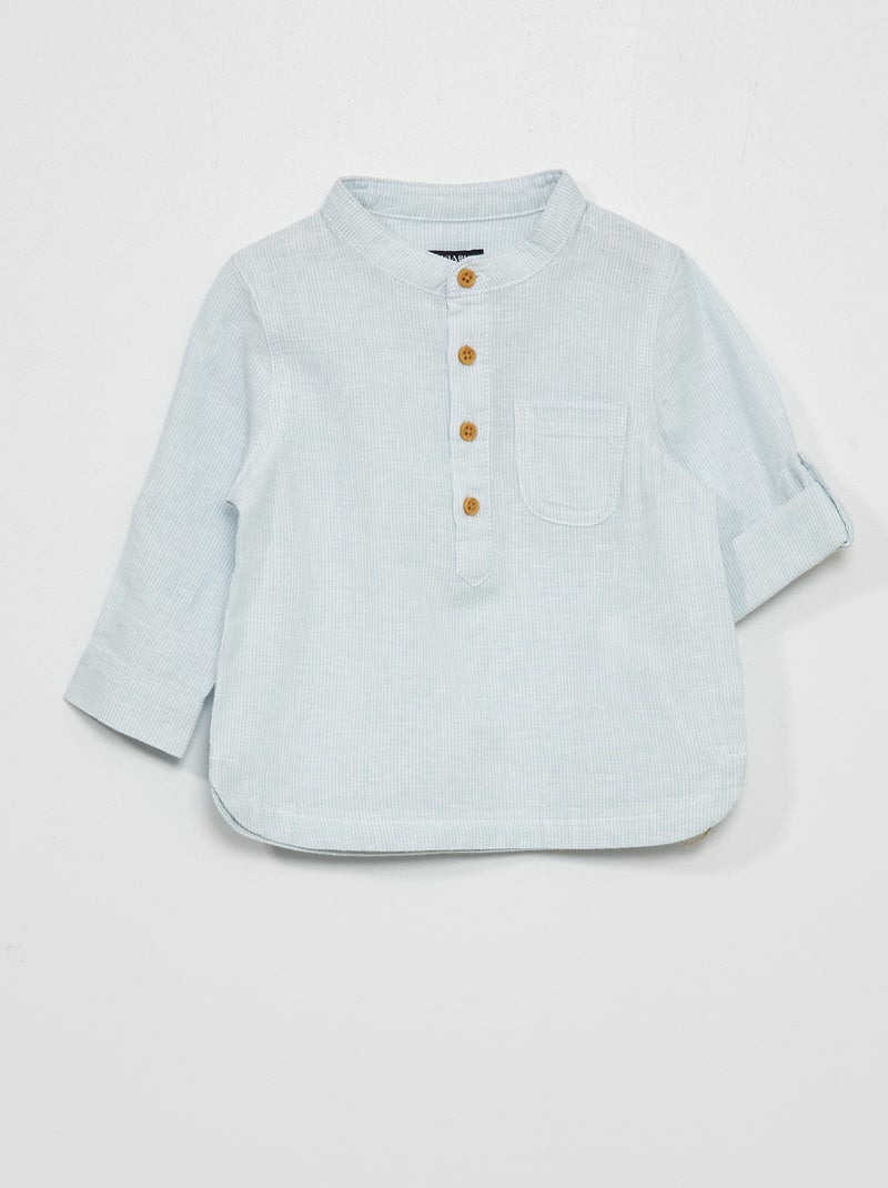 Camisa com colarinho mao em linho - AZUL - Kiabi - 10.00€