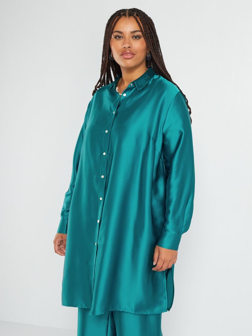 Camisa comprida acetinada - AZUL - Kiabi - 27.00€