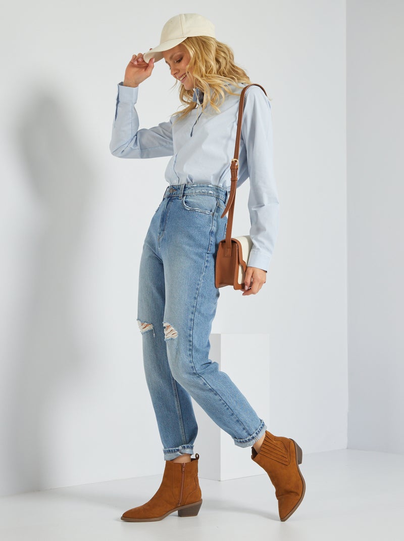 Camisa justa com colarinho italiano - AZUL - Mulher - 10.00€ - Kiabi