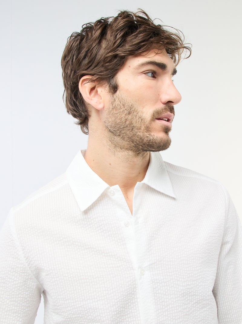 Camisa lisa com textura waffle - Branco - Homem - 18.00€ - Kiabi