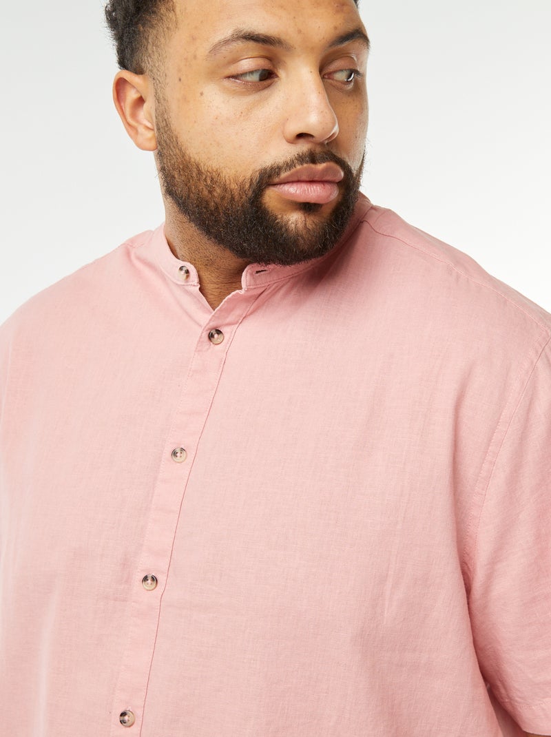 Camisa lisa de manga curta em mistura de linho - Rosa - Tamanho grande ...