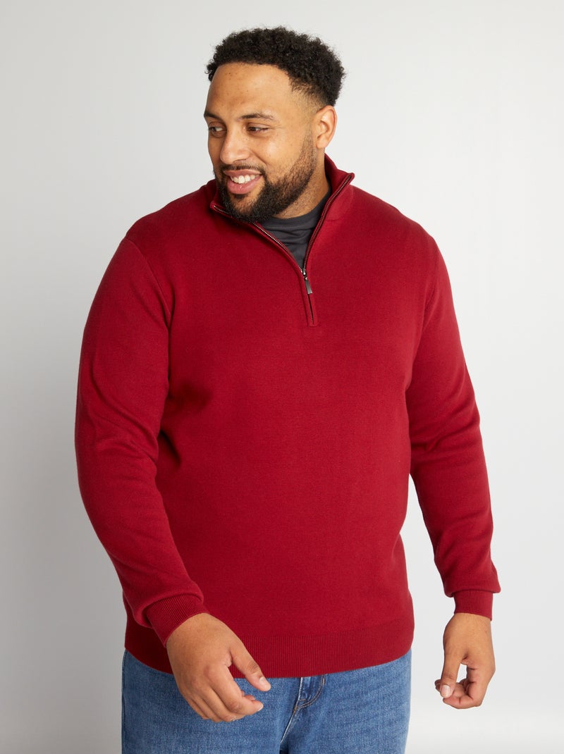 Camisola de malha gola com fecho - VERMELHO - Tamanho grande - Homem - 25.00€ - Kiabi
