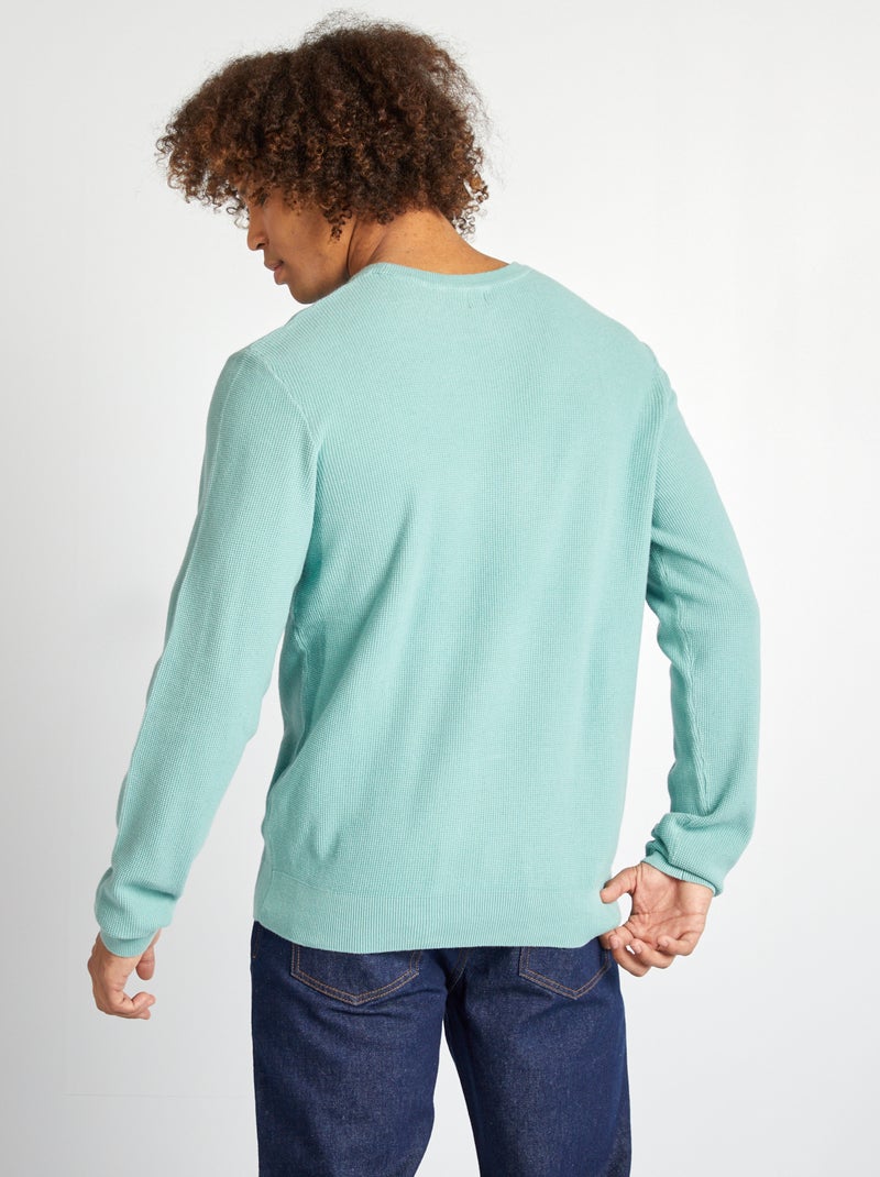 Camisola em malha piqué, gola redonda - VERDE - Homem - 18.00€ - Kiabi