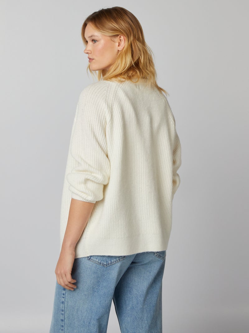 Casaco em malha grossa com gola redonda - Branco - Kiabi - 20.00€