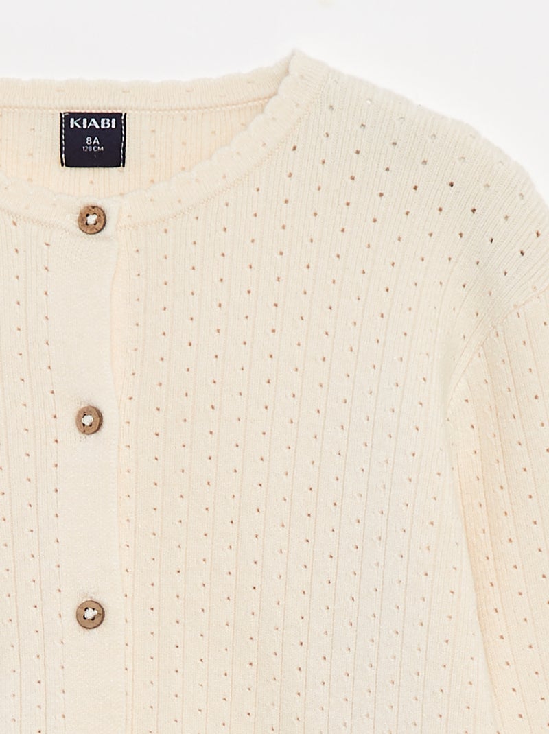 Casaco em malha pointelle liso - Branco - Menina - 12.00€ - Kiabi