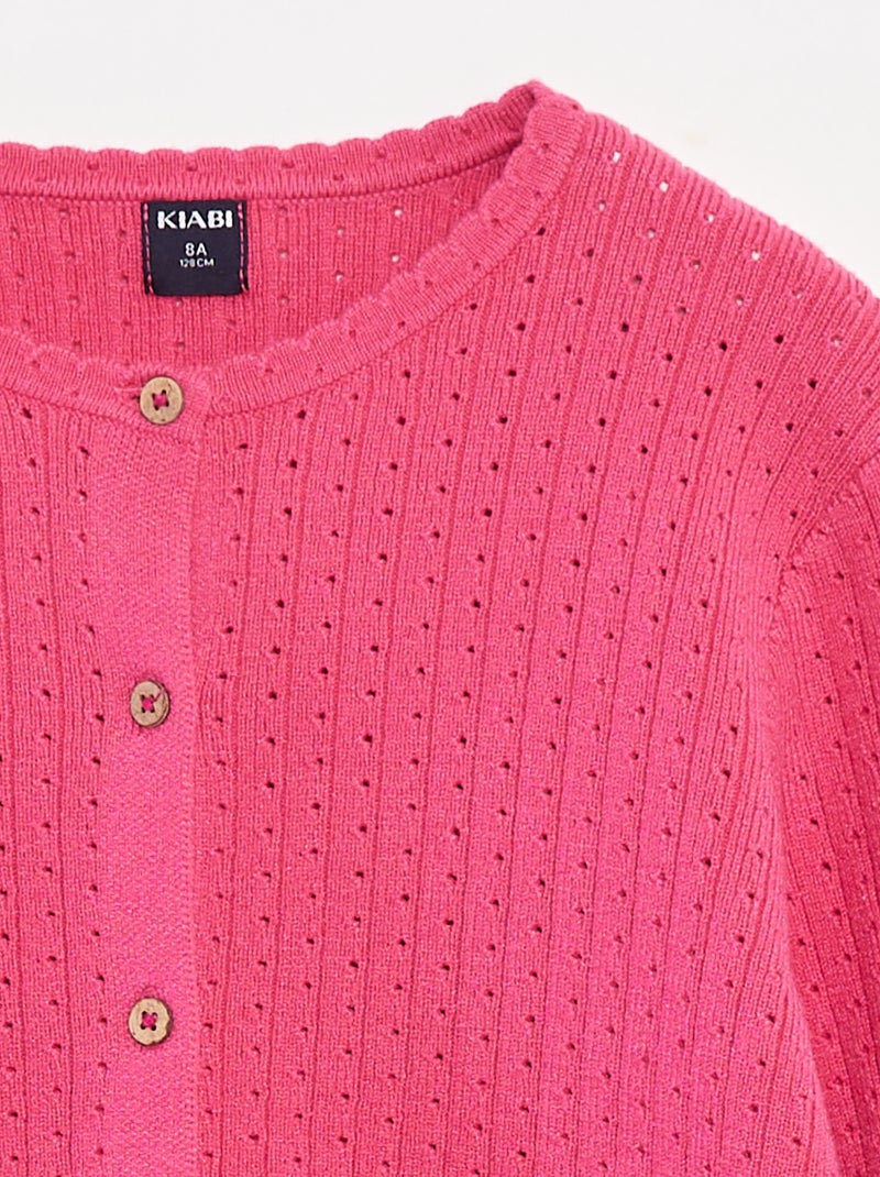 Casaco em malha pointelle liso - Rosa - Menina - 12.00€ - Kiabi
