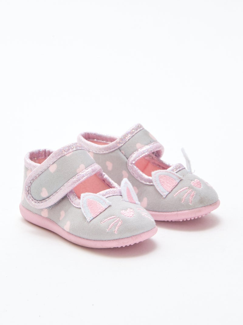 Chinelos bailarina animados com velcro - Cinza - 10.00€ - Kiabi