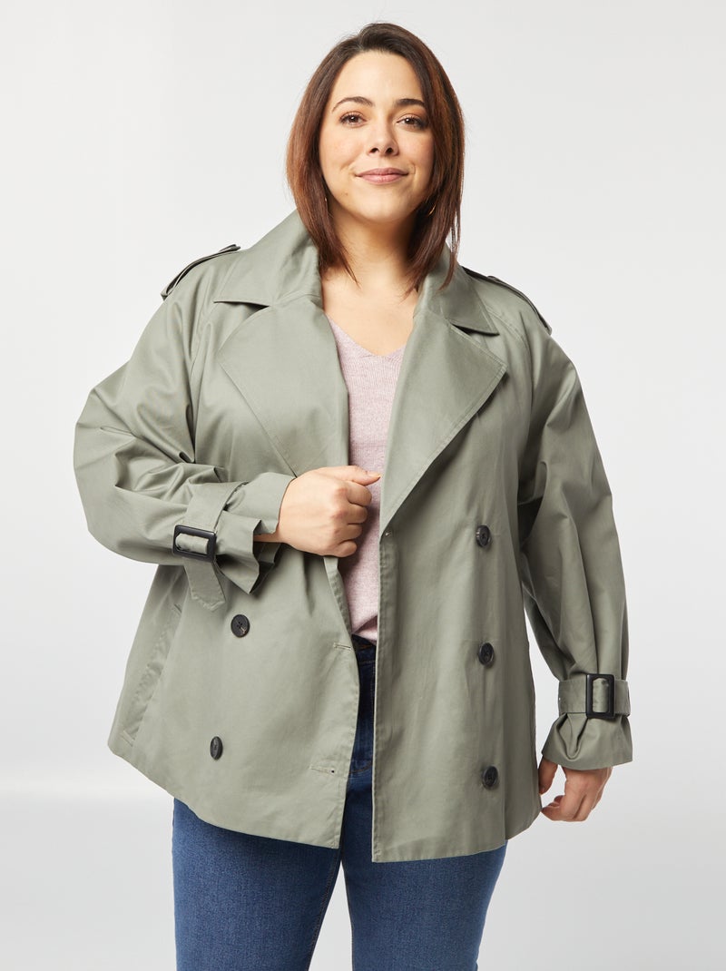 Gabardina curta com gola de fato - VERDE - Tamanho grande - Mulher - 40 ...