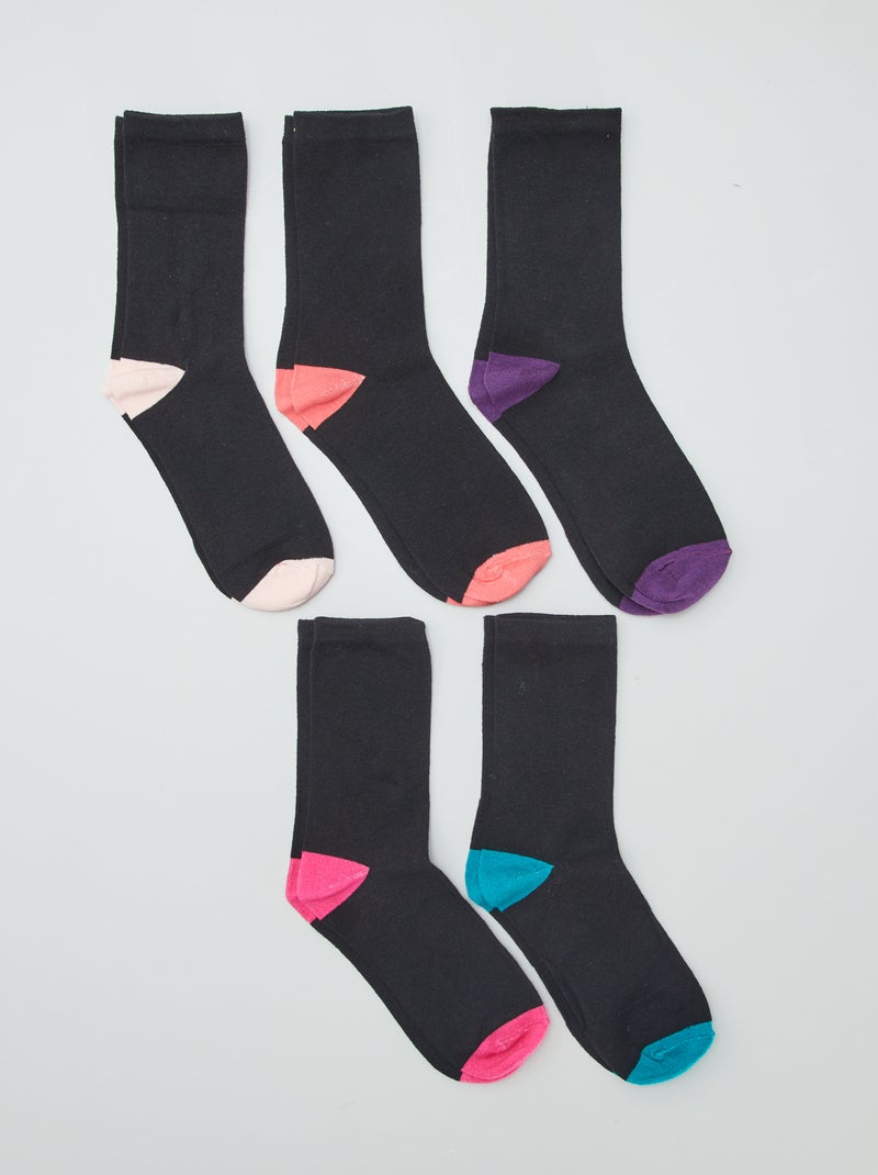 Lote de 5 pares de meias coloridas - PRETO - Menina - 6.00€ - Kiabi