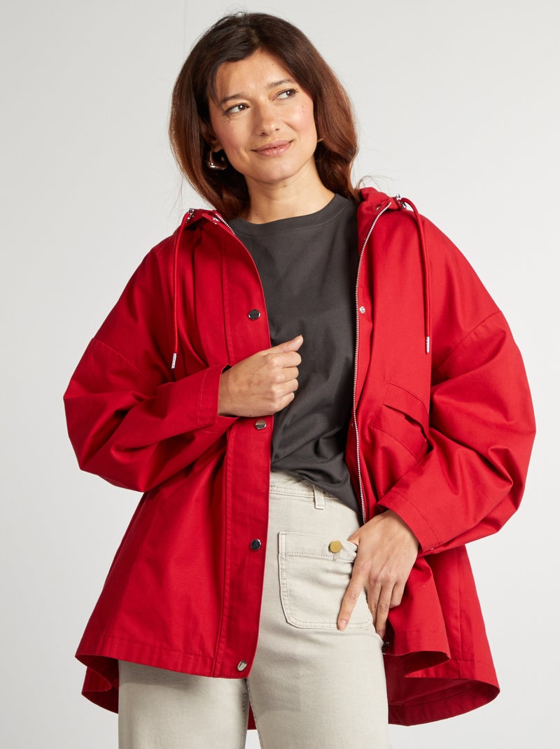 Parka oversize com capuz impermeável - Vermelho - Mulher - 40.00€ - Kiabi