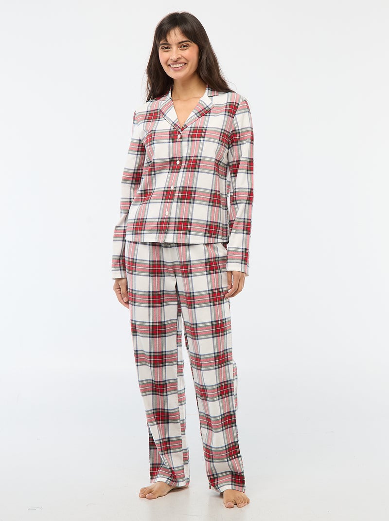 Pijama comprido aos quadrados - 2 peças - Branco - Mulher - 22.00€ - Kiabi
