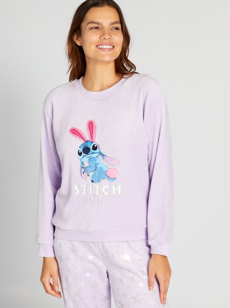 Pijama Comprido Em Malha Polar Stitch 2 Peças Violeta Kiabi