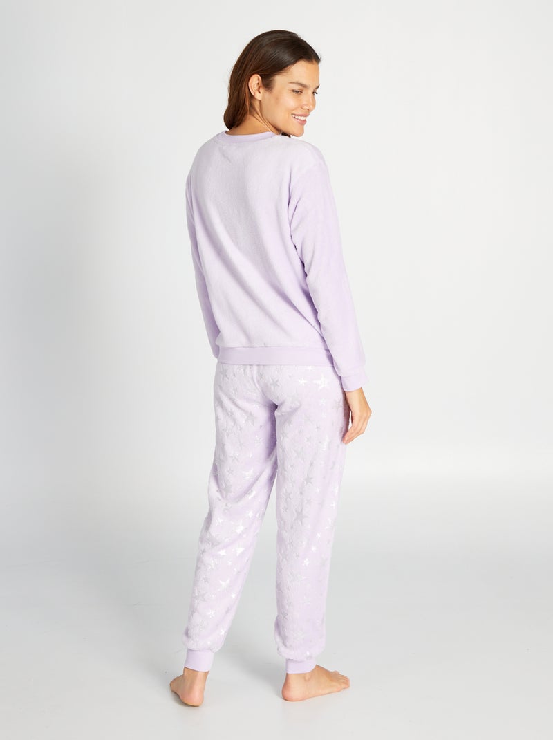 Pijama Comprido Em Malha Polar Stitch 2 Peças Violeta Kiabi