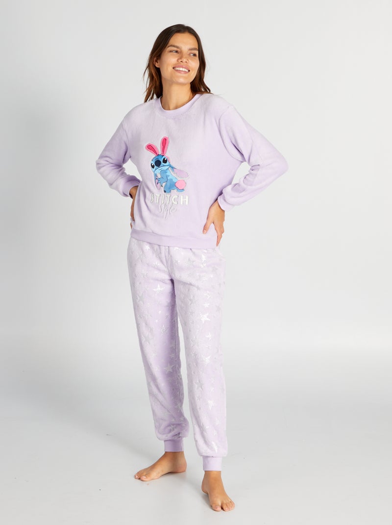 Pijama Comprido Em Malha Polar Stitch 2 Peças Violeta Kiabi