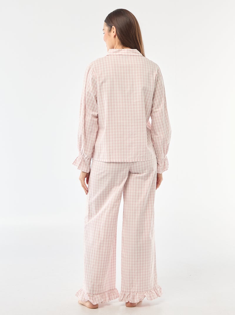 Pijama comprido em popelina - 2 peças - Rosa - Mulher - 25.00€ - Kiabi