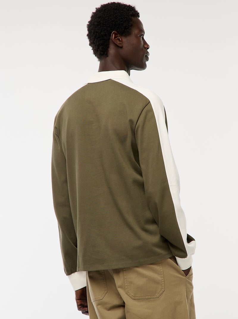 Polo bicolor de manga comprida - Caqui - Homem - 18.00€ - Kiabi