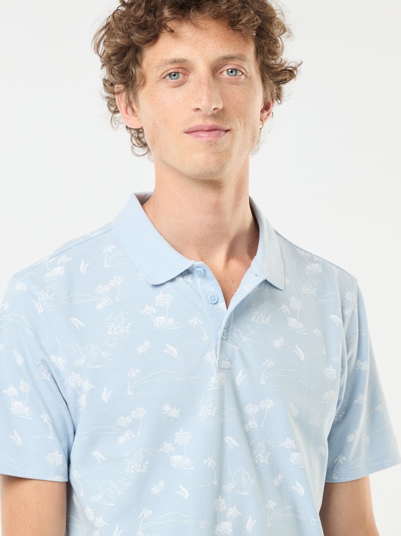 Polo de malha piqué com motivo all-over - Azul - Homem - 12.00€ - Kiabi