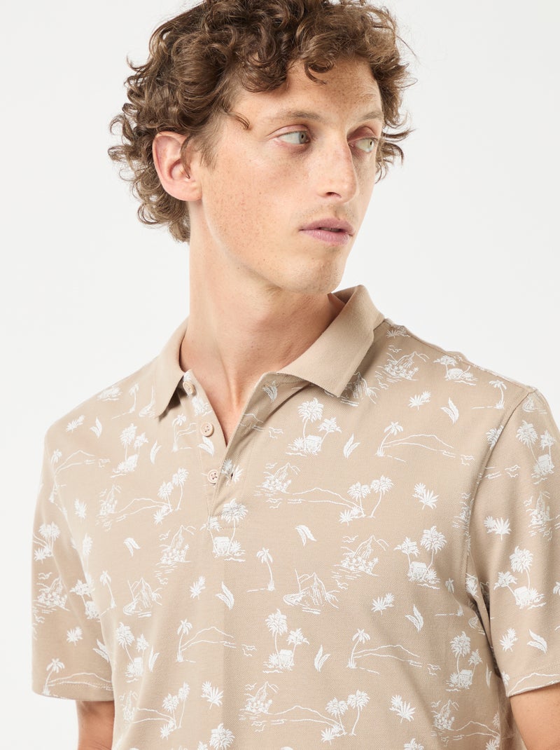 Polo de malha piqué com motivo all-over - Bege - Kiabi - 12.00€