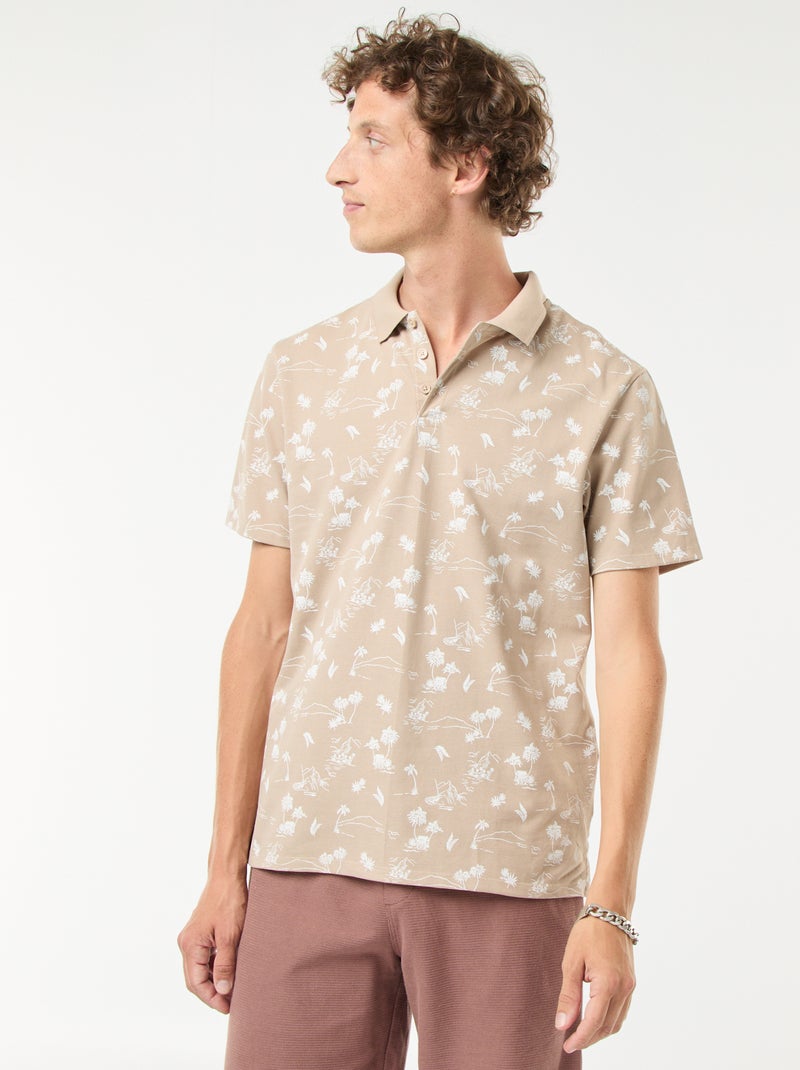 Polo de malha piqué com motivo all-over - Bege - Kiabi - 12.00€