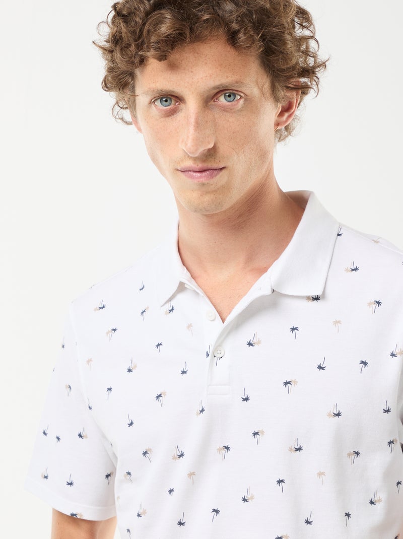 Polo de malha piqué com motivo all-over - Branco - Homem - 12.00€ - Kiabi