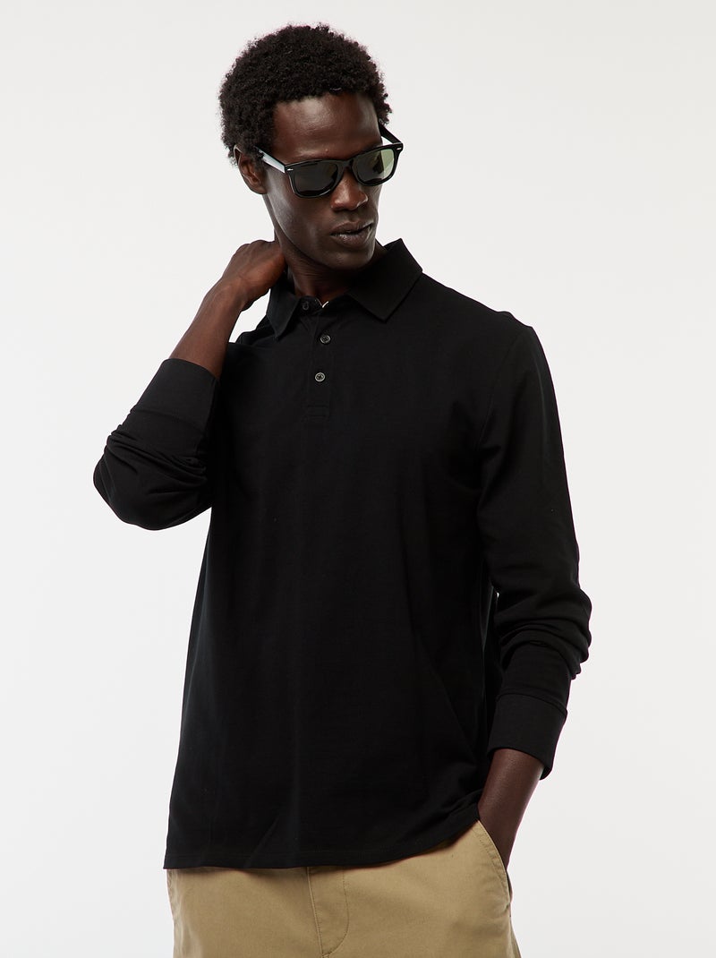 Pólo em malha piqué de manga comprida liso - Preto - Homem - 12.00€ - Kiabi