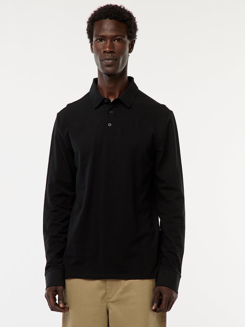 Pólo em malha piqué de manga comprida liso - Preto - Homem - 12.00€ - Kiabi