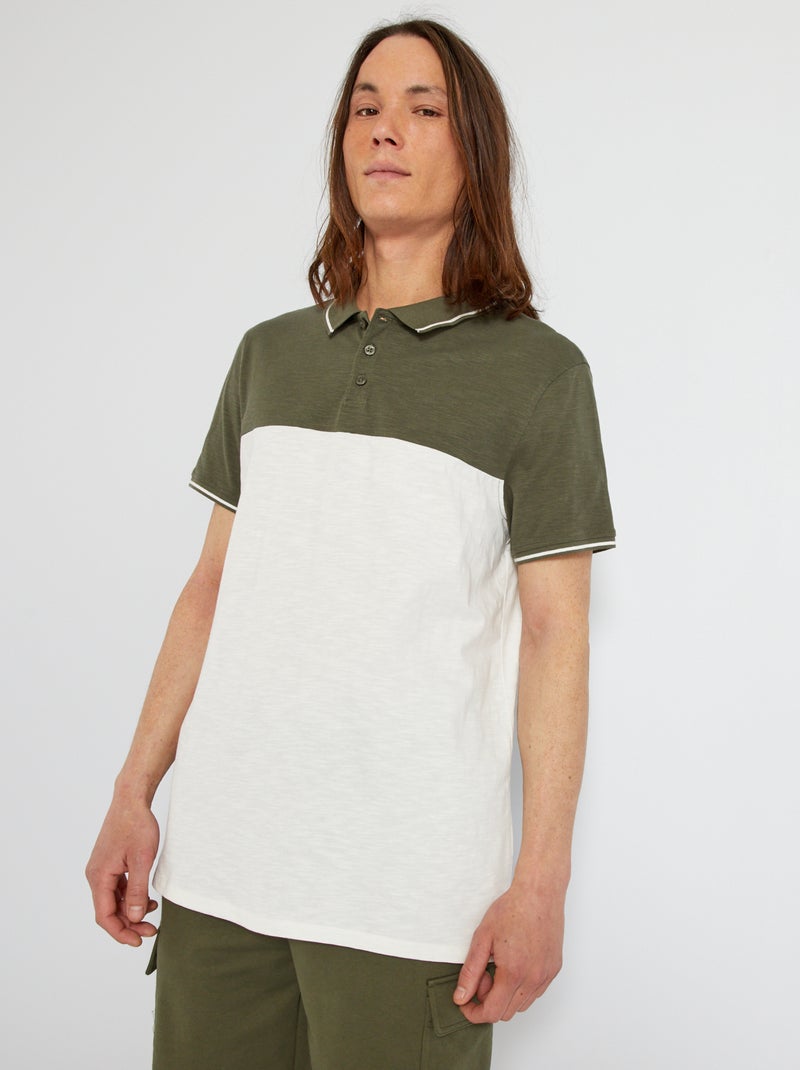 Polo em piqué de algodão color-block - CAQUI - Kiabi - 10.00€