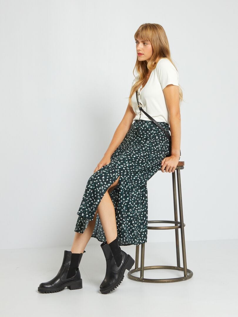 Saia comprida florida em viscose - PRETO - Kiabi - 18.00€