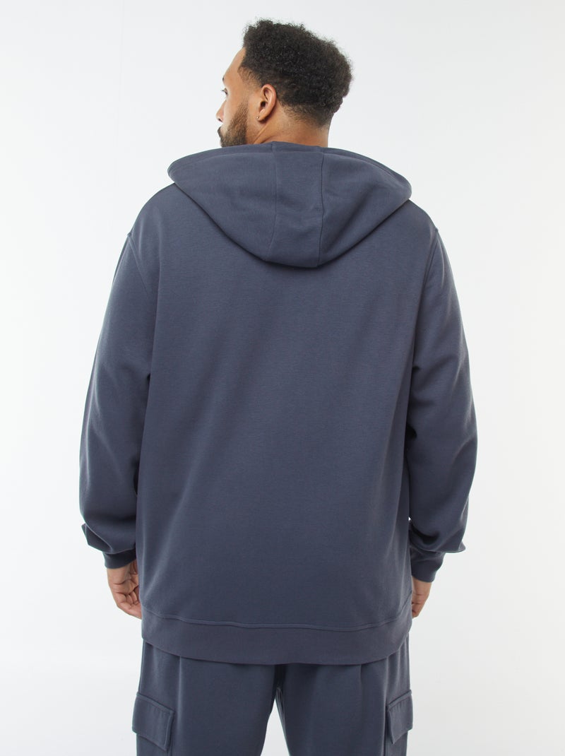 Sweatshirt de malha piqué com abertura com fecho e capuz - Azul ...
