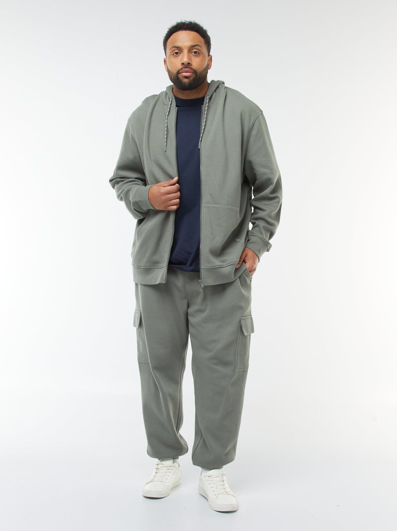 Sweatshirt de malha piqué com abertura com fecho e capuz - Verde ...