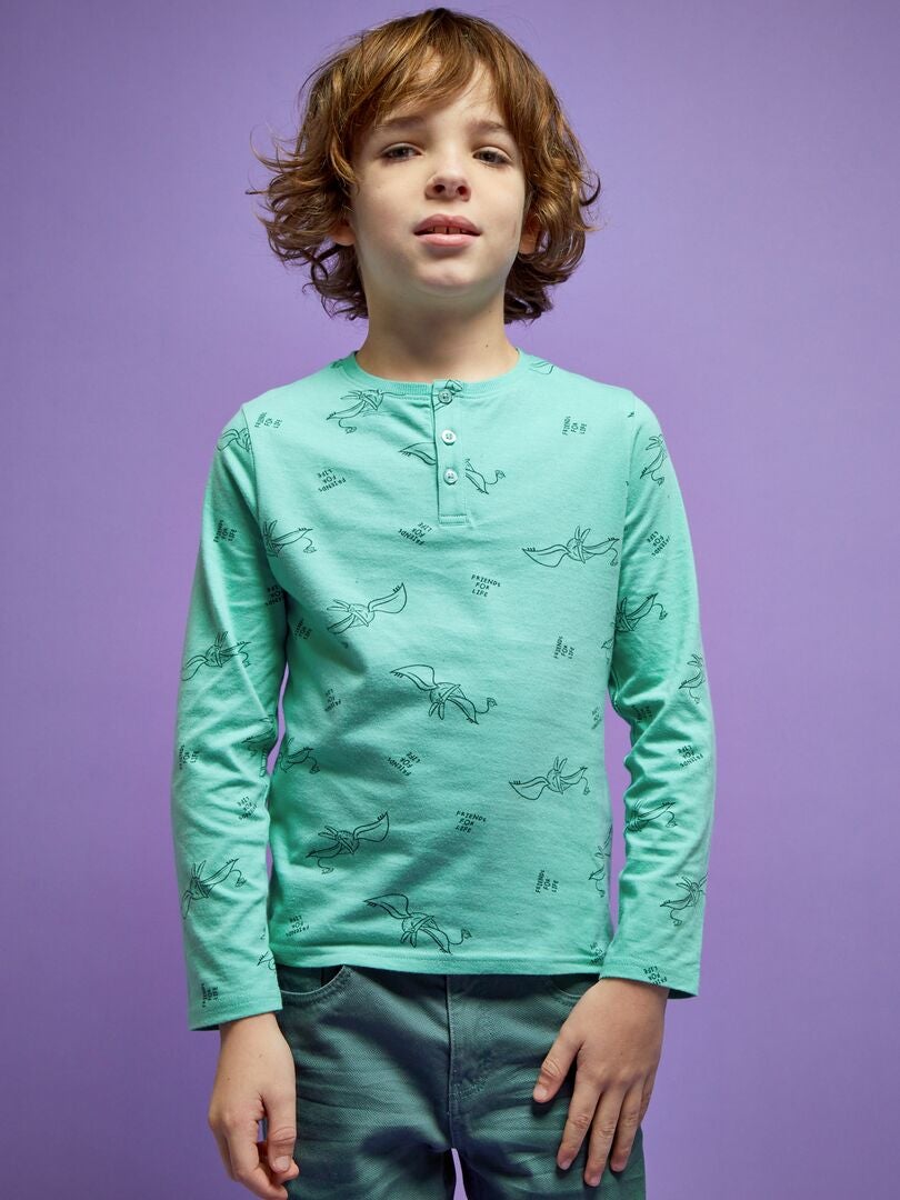 T-shirt com gola tunisiana estampada - VERDE - Kiabi - 6.00€