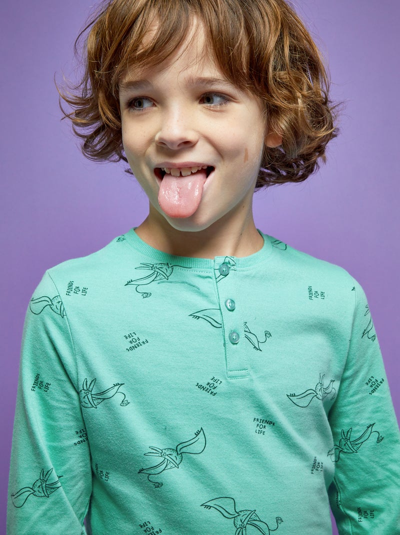 T-shirt com gola tunisiana estampada - VERDE - Kiabi - 6.00€