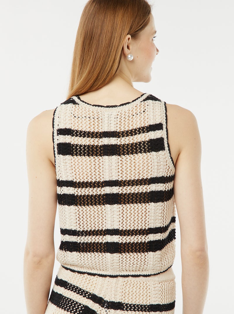 Top de croché às riscas - PRETO - Rapariga - 12.00€ - Kiabi